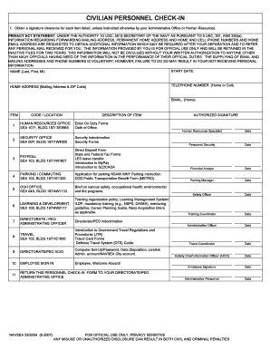 Fillable Online CIVILIAN PERSONNEL CHECK-IN - Naval Forms Online Fax ...