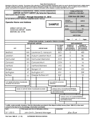 Fillable Online faa Sample Form 1800-31, Airport Activity Survey ...