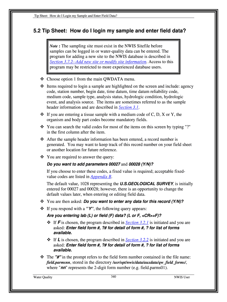 Fillable Online Tip Sheet: How do I Login my Sample and Enter Field Data? Fax Email Print ...