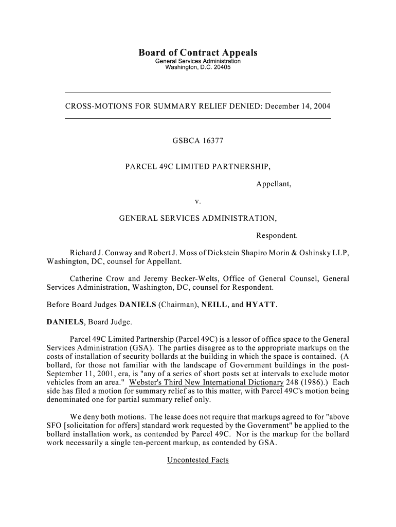 CROSS-MOTIONS FOR SUMMARY RELIEF DENIED: December 14, 2004: Fill out ...