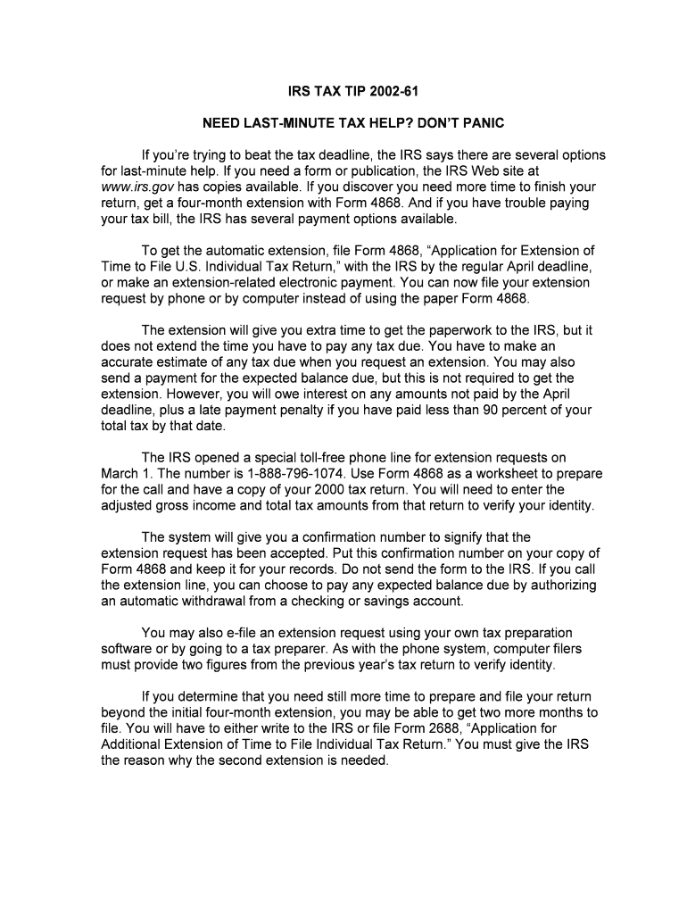 Fillable Online Need Last-Minute Tax Help? Don’t Panic Fax Email Print ...