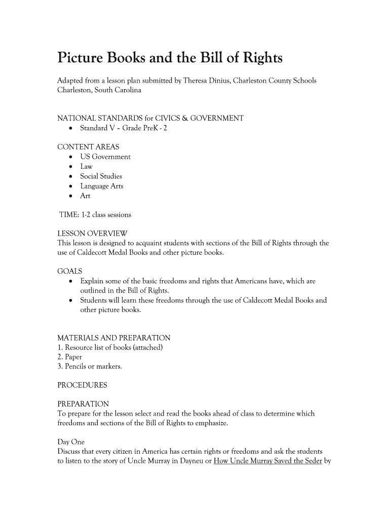 Fillable Online Picture Books and the Bill of Rights Lesson Plan Fax ...