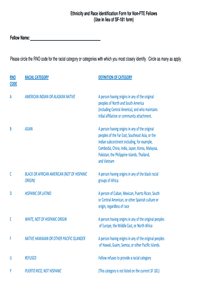 Fillable Online Ethnicity and Race Identification Form Fax Email Print ...