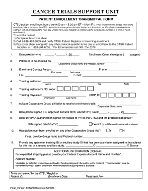 Fillable Online wiki nci nih Cancer Trials Support Unity Patient Enrollment Transmittal Form ...