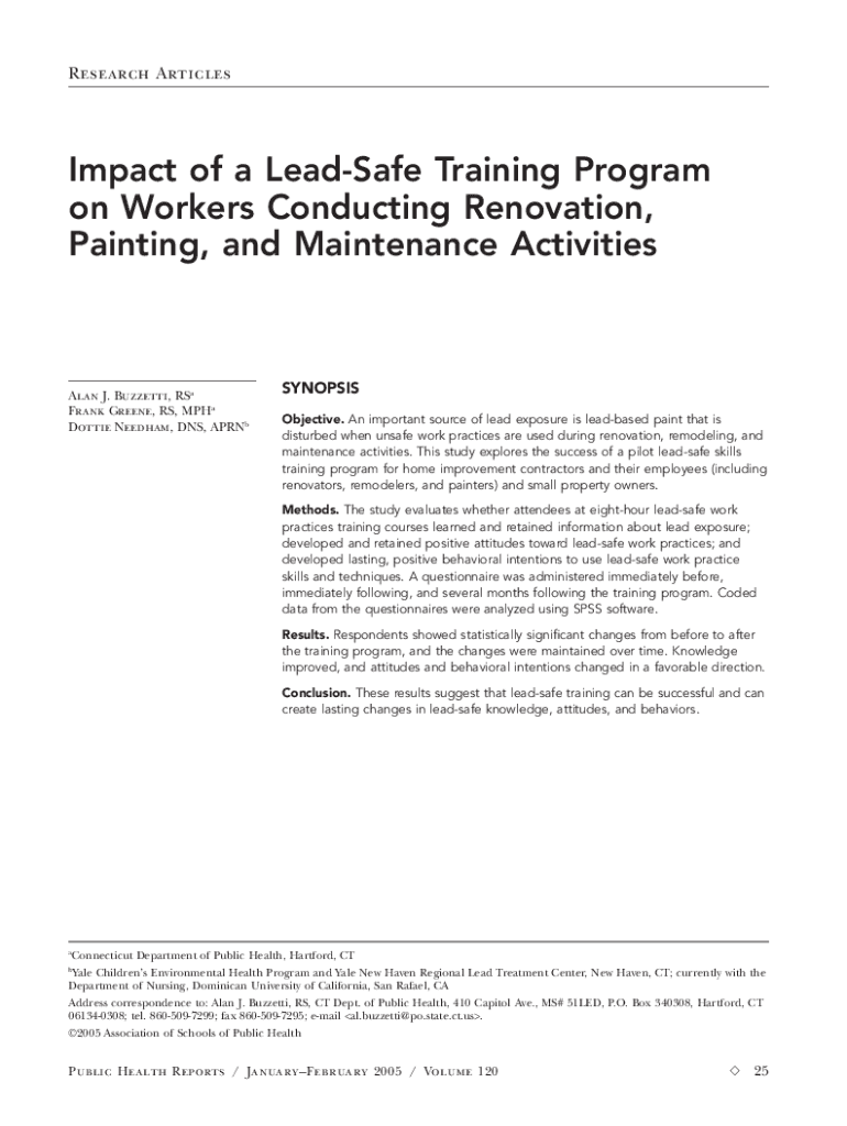 Lead Safe Renovation, Repair, and Painting: Department of Health: Fill ...