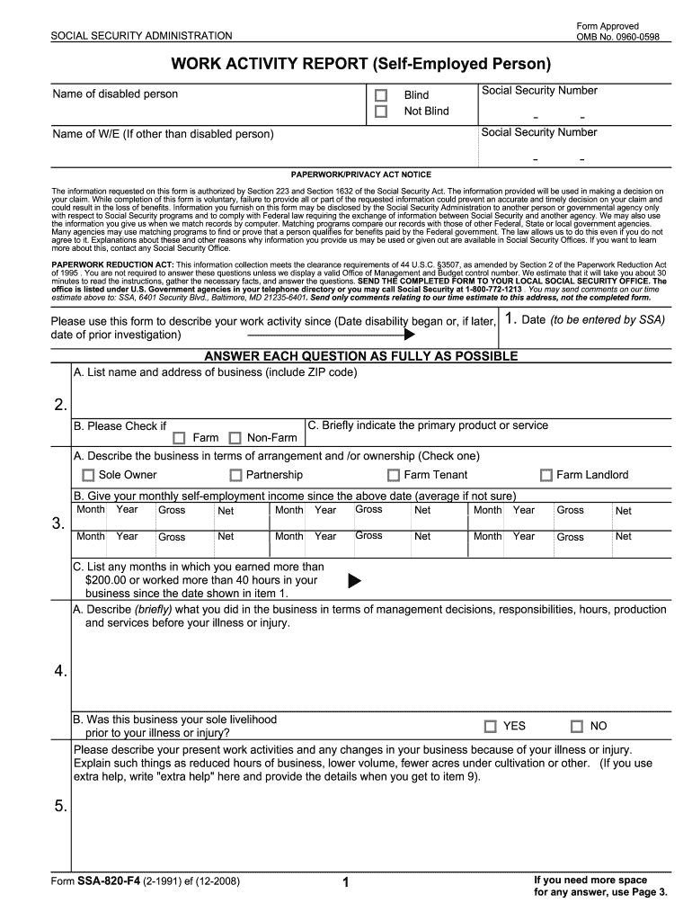SSA 820 F4 1991 2021 Fill And Sign Printable Template Online US 