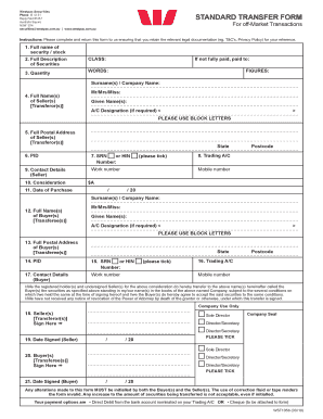 Fillable Online STANDARD TRANSFER FORM - Westpac Online Investing Fax ...
