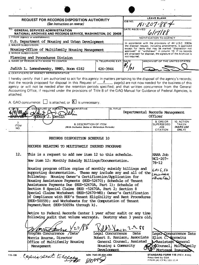 Fillable Online REQUEST FOR RECORDS DISPOSITION Fax Email Print - pdfFiller