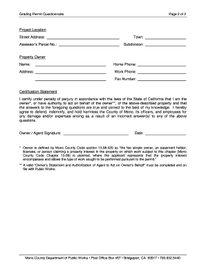 Fillable Online monocounty ca Grading Permit Application Package - Mono ...