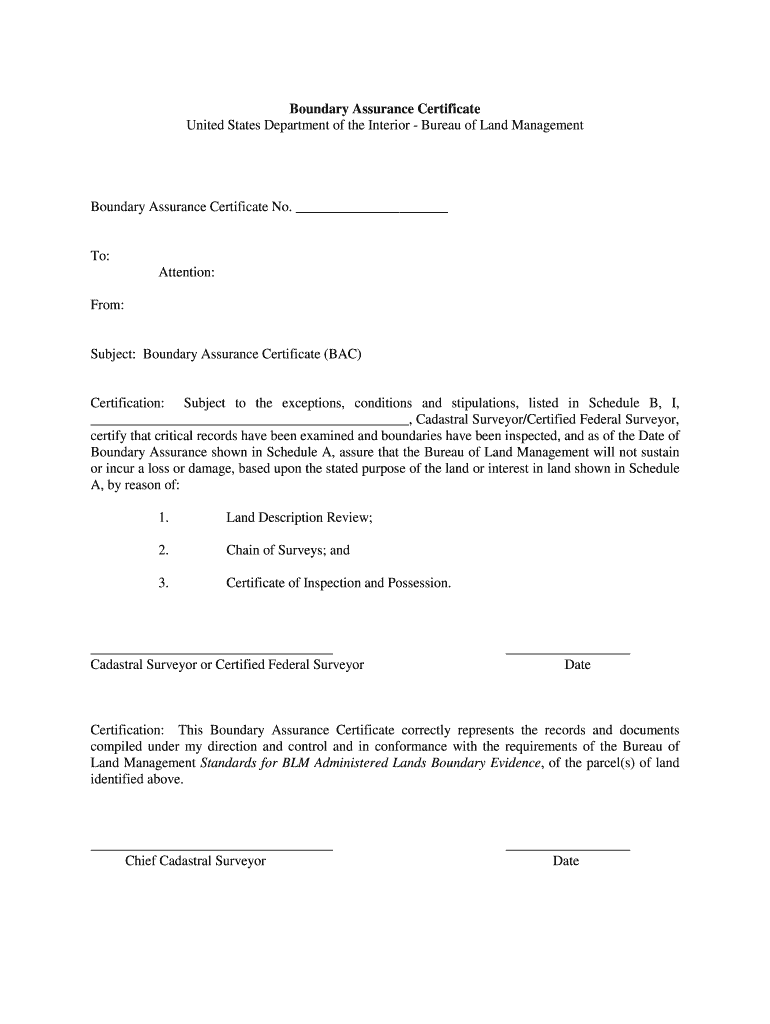 Fillable Online Boundary Assurance Certificate Fax Email Print - pdfFiller