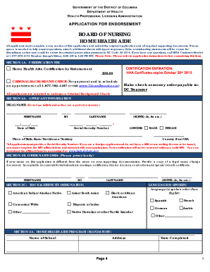 Fillable Online doh dc HHA Endorsement Application - DoH - doh dc Fax ...