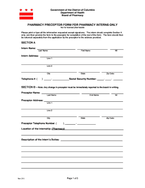 PHARMACY PRECEPTOR FORM FOR PHARMACY ... - DoH - Doh Dc - Fill and Sign ...
