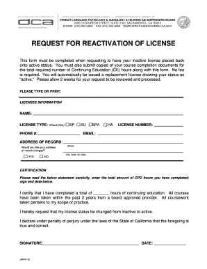 Fillable Online The Reactivation Form - Speech-Language Pathology and ...