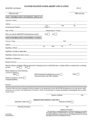 Fillable Online www2 illinois MIA/POW Scholarship Application - State ...