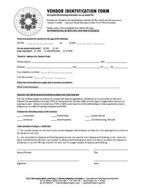 Fillable Online bloomington in VENDOR IDENTIFICATION FORM - City of ...