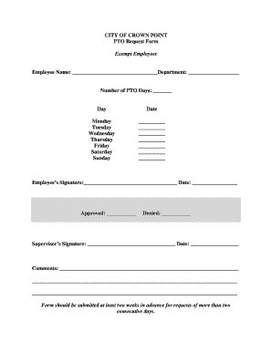 Fillable Online crownpoint in CITY OF CROWN POINT PTO Request Form ...