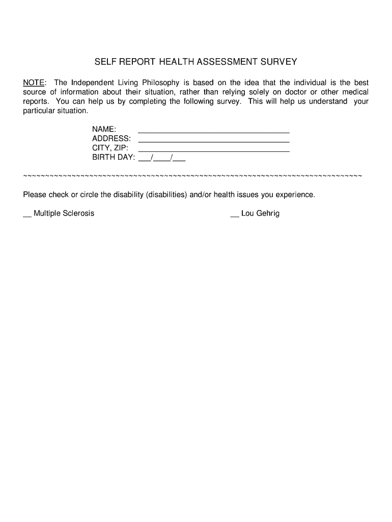 Fillable Online Self Report Health Assessment Survey Fax Email Print ...