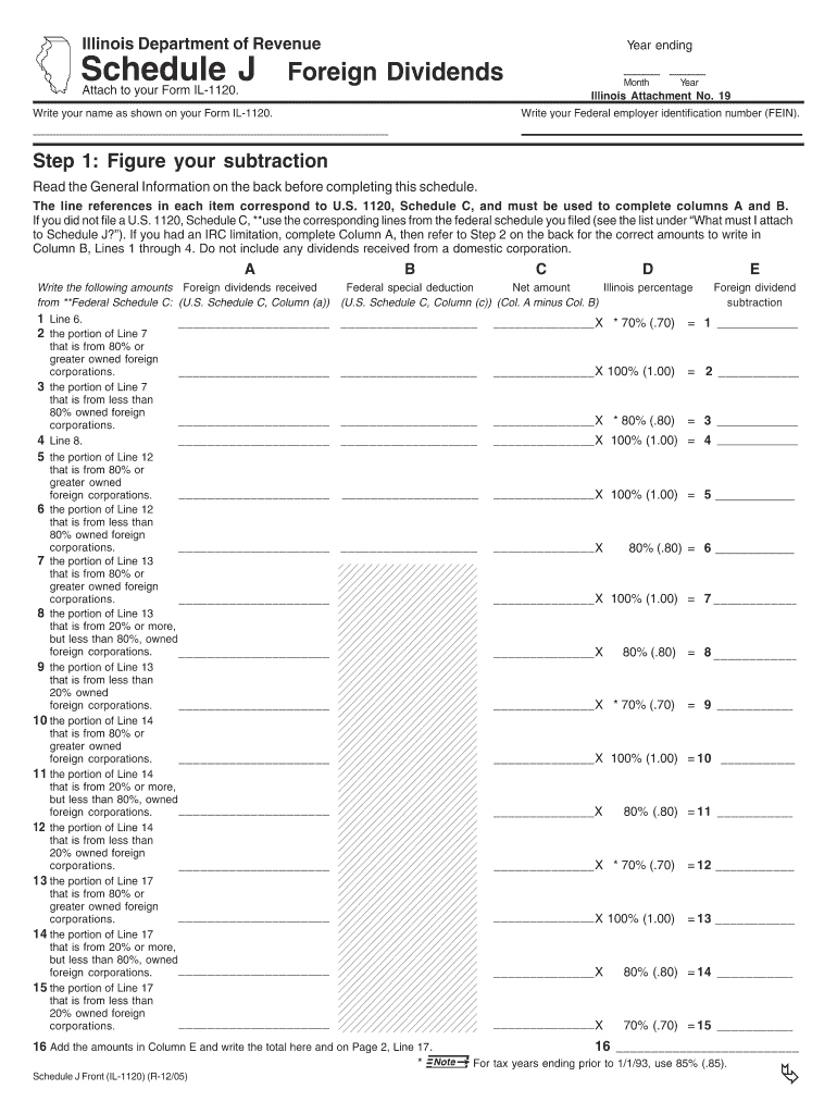 Fillable Online tax illinois 2005 Schedule J. Income Tax - Business Fax ...