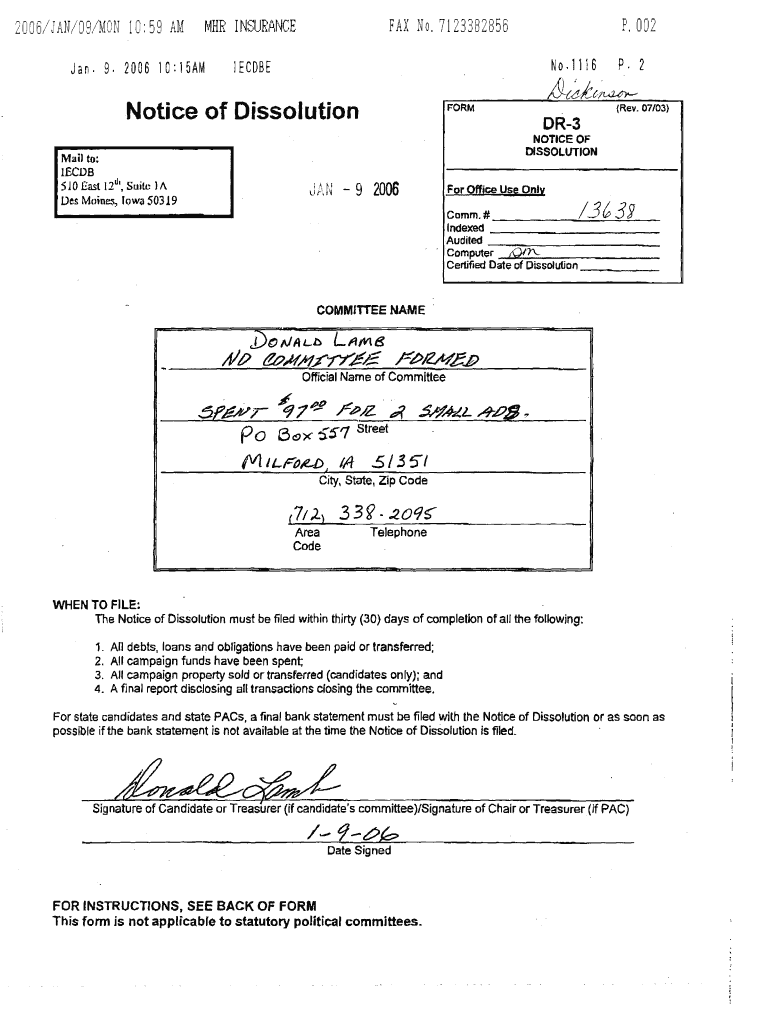 Fillable Online Notice of Dissolution Fax Email Print - pdfFiller