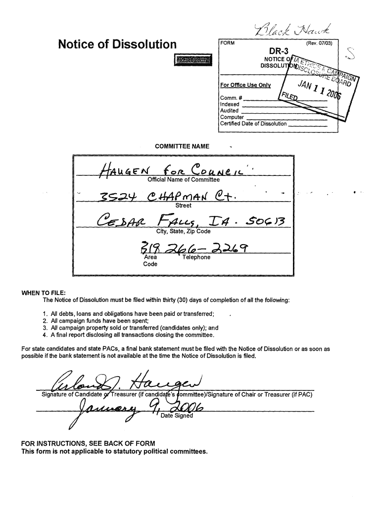 Fillable Online Notice of Dissolution Fax Email Print - pdfFiller