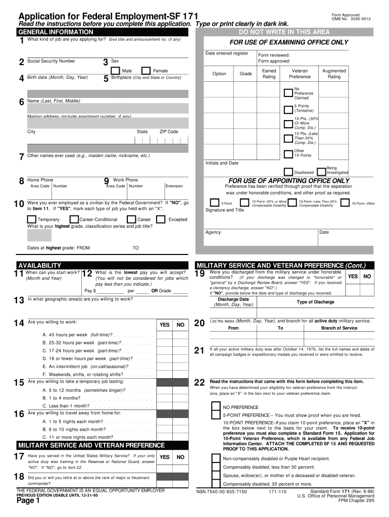 Fillable Online Application for Federal Employment Fax Email Print ...