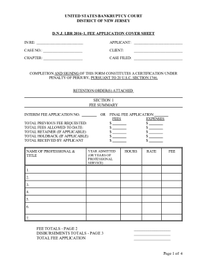 Fee Application Cover Sheet - United States Bankruptcy Court ... - Fill ...