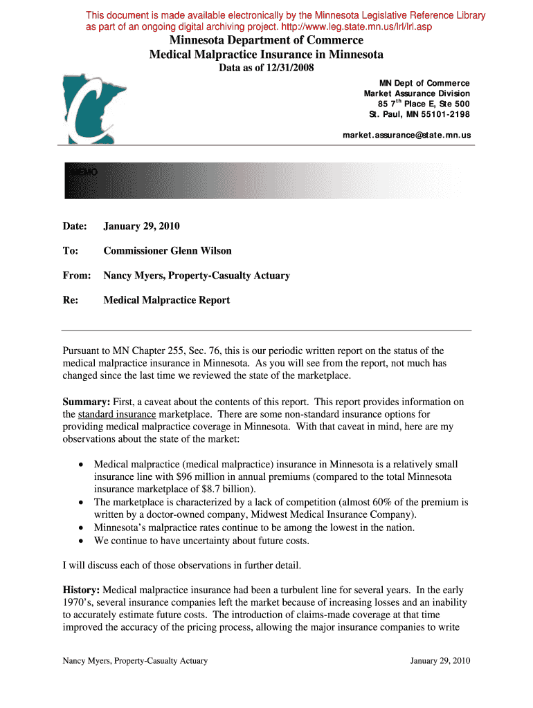 Medical Malpractice Insurance in Minnesota: Fill out & sign online | DocHub