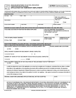 Fillable Online dnr missouri Application for Temporary Employment, Form ...