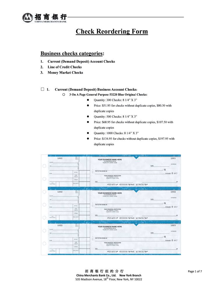 Fillable Online Check Reordering Form Fax Email Print - pdfFiller