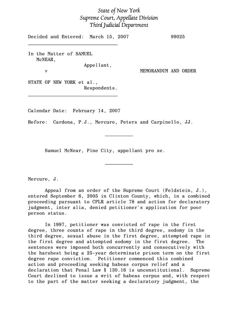 State of New York Supreme Court, Appellate Division Third Judicial Department Decided and ...