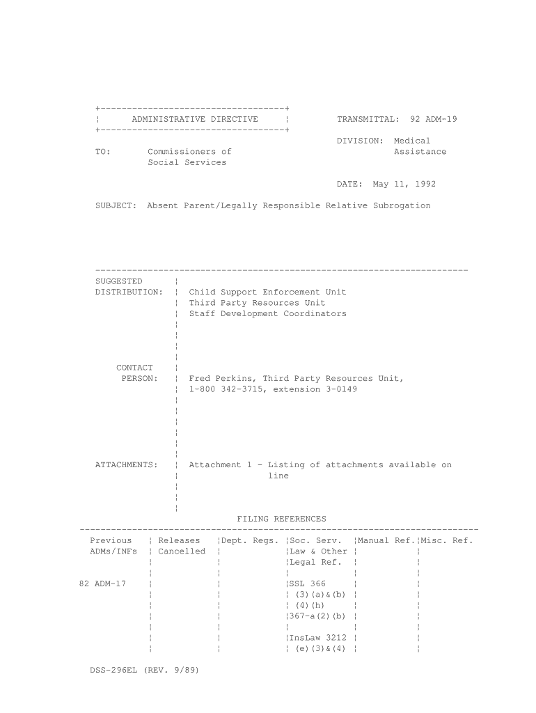 92-ADM-19 Absent Parent-Legally Responsible Relative Subrogation This ...