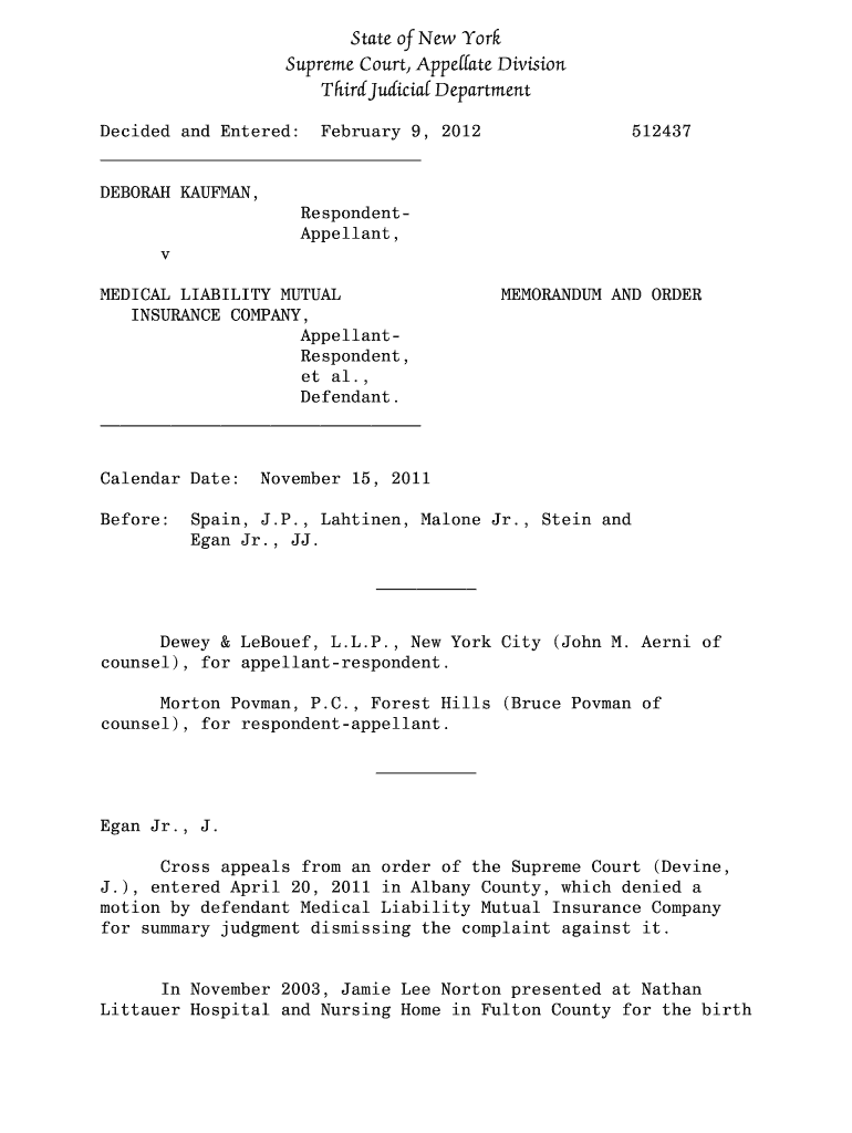DEBORAH KAUFMAN, - decisions courts state ny: Fill out & sign online ...