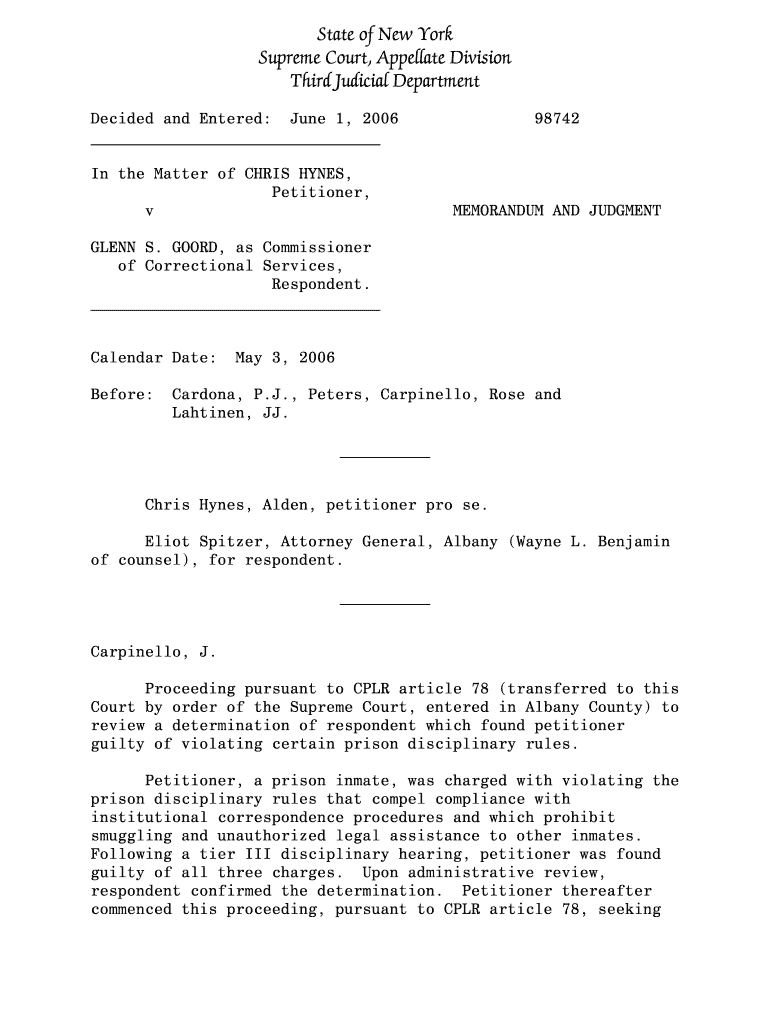 In the Matter of CHRIS HYNES, - decisions courts state ny: Fill out & sign online | DocHub