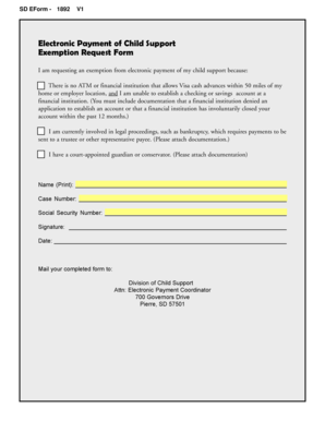 Fillable Online state sd Electronic Payment of Child Support Exemption ...