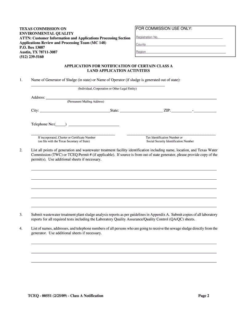 Application for Notification of Certain Class A - TCEQ e-Services: Fill ...