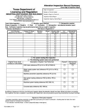 Fillable Online tdlr state tx Alteration Inspection Record Summary ...
