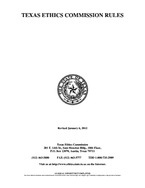 Fillable Online ethics state tx TEXAS ETHICS COMMISSION RULES - Texas ...