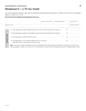 Worksheet D, 1.7% Tax Credit - Minnesota Department Of Revenue - Fill ...