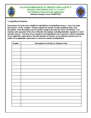 Fillable Online epa guam Emissions Summary Form - Guam Environmental ...