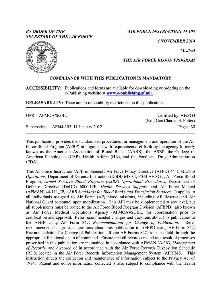 Fillable Online THE AIR FORCE BLOOD PROGRAM Fax Email Print - pdfFiller