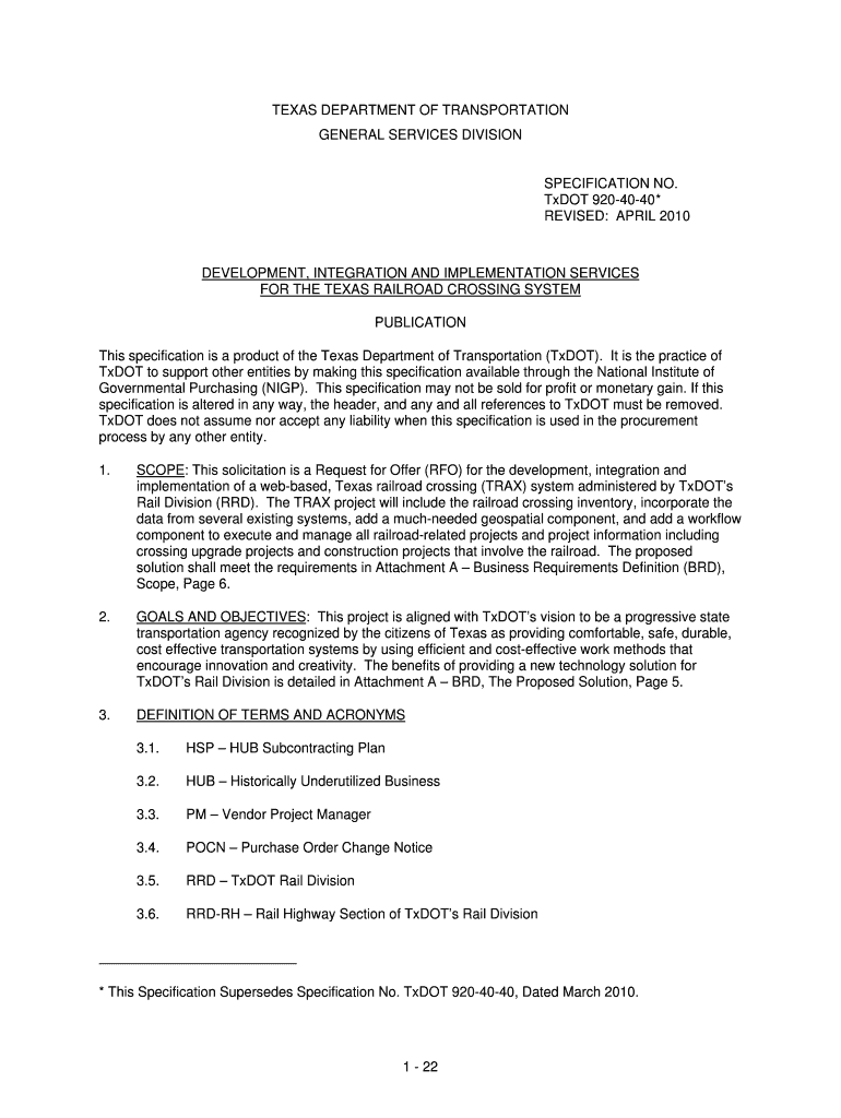 Fillable Online DEVELOPMENT, INTEGRATION AND IMPLEMENTATION SERVICES FOR THE TEXAS RAILROAD ...