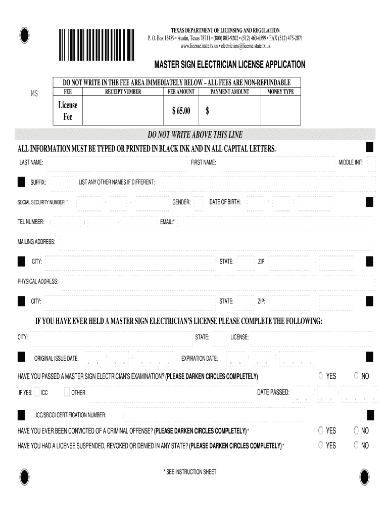 Fillable Online Master Sign Electrician License Application ...