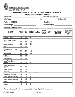 Fillable Online Firefighter I Training Record/Application for ...