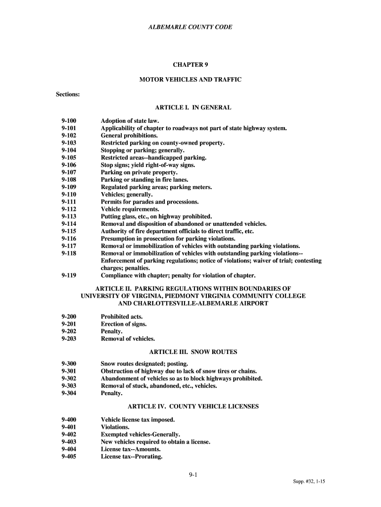 Chapter 9 Motor Vehicles and Traffic - Albemarle County: Fill out ...