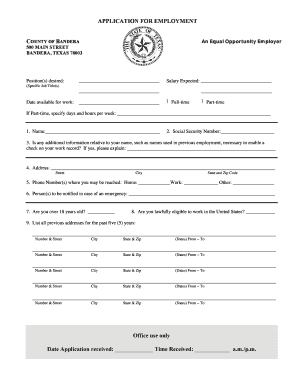 APPLICATION FOR EMPLOYMENT Office Use ... - Bandera County ...