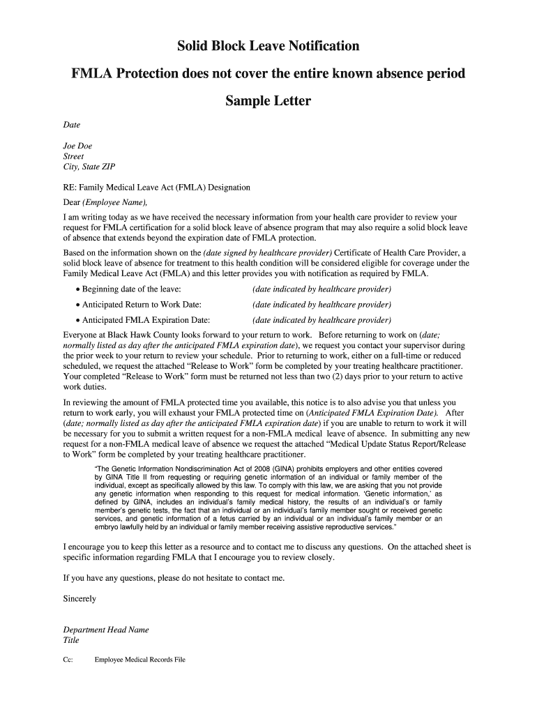 Fillable Online co black-hawk ia FMLA Designation Letter with known ...