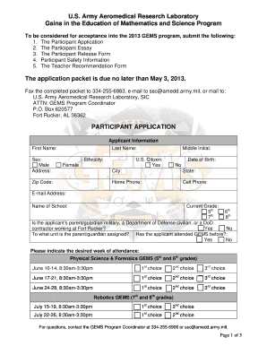 Fillable Online Participant Application Packet - USAARL - U.S. Army Fax ...