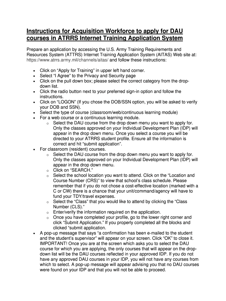 Fillable Online Instructions for Acquisition Workforce to apply for DAU ...