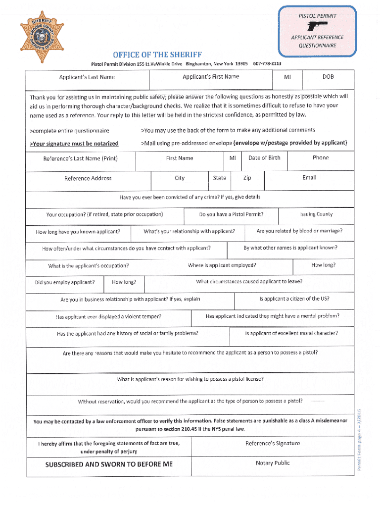 Broome County Pistol Permit Fill Out Sign Online DocHub