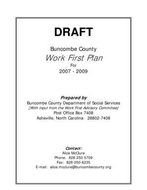 Fillable Online buncombecounty - Buncombe County Work First Plan for ...